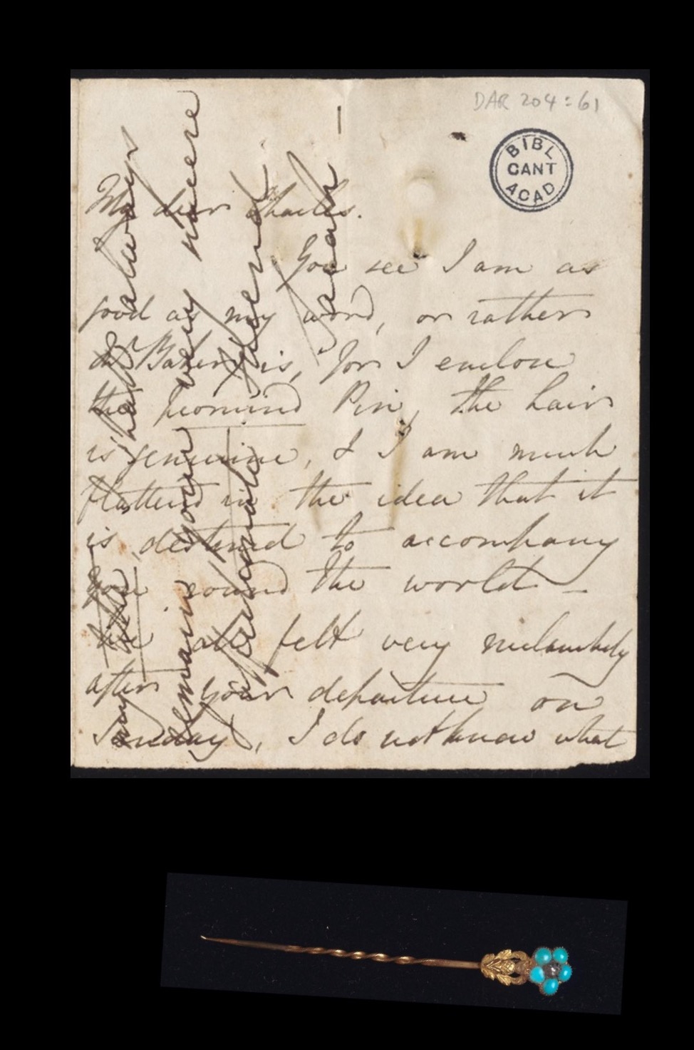 Sarah Owen Letter and Pin_2.jpg | Darwin Correspondence Project